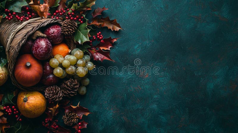 Cornucopia Display with Fruits and Vegetables for Holiday Greetings ...