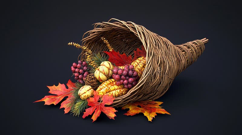 Cornucopia Displays Autumn Leaves Stock Illustration - Illustration of ...