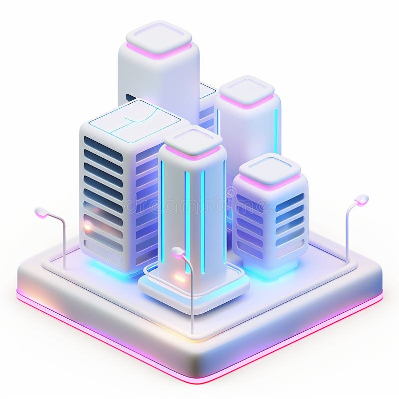 A 3D Icon of a Tech Infrastructure Buildings with a White Background ...