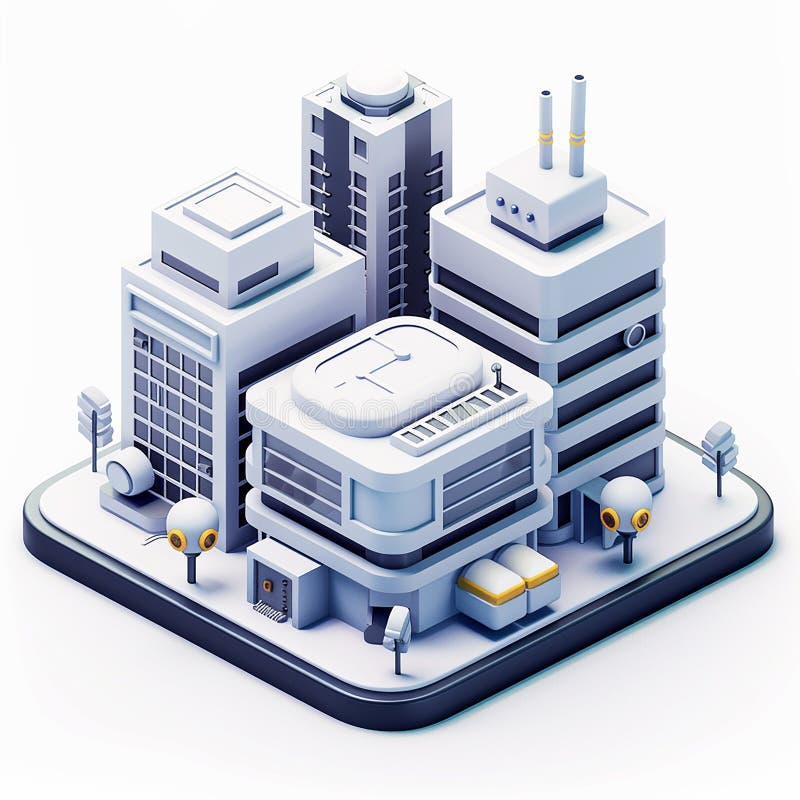 A 3D Icon of a Tech Infrastructure Buildings with a White Background ...