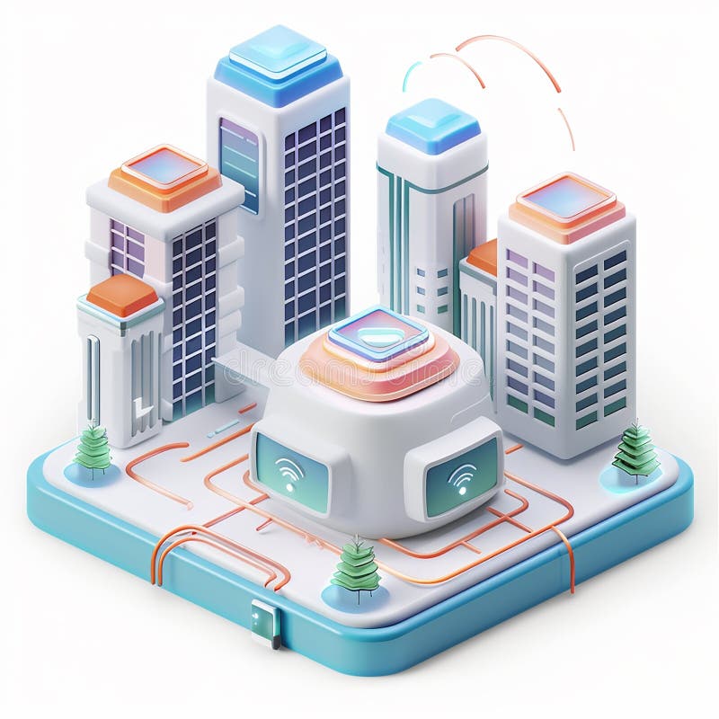 A 3D Icon of a Tech Infrastructure Buildings with a White Background ...