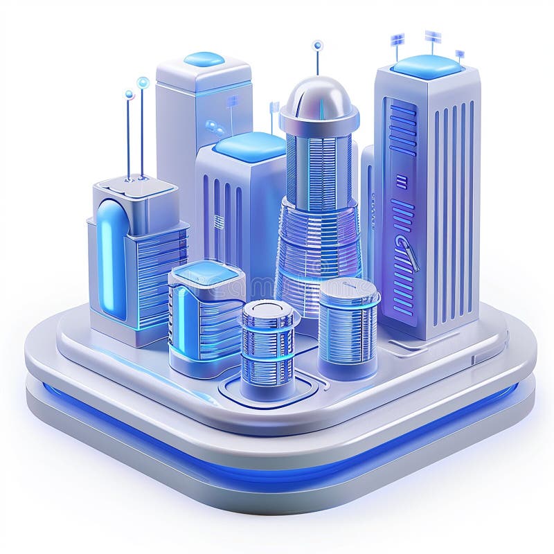 A 3D Icon of a Tech Infrastructure Buildings with a White Background ...
