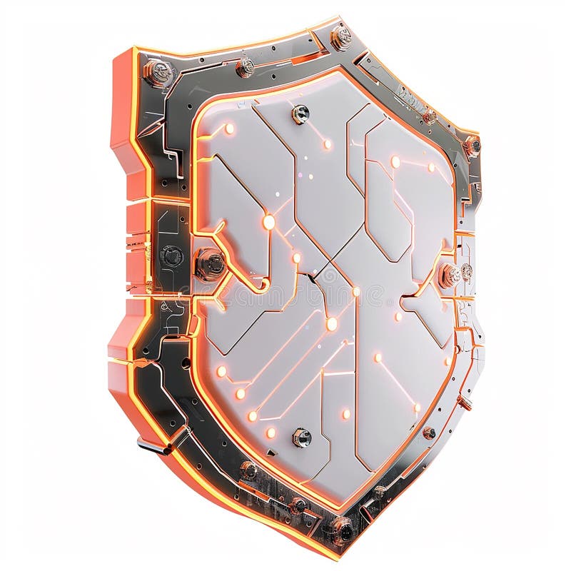 A 3D Icon of a Tech Integration Cybersecurity Shield with a White ...