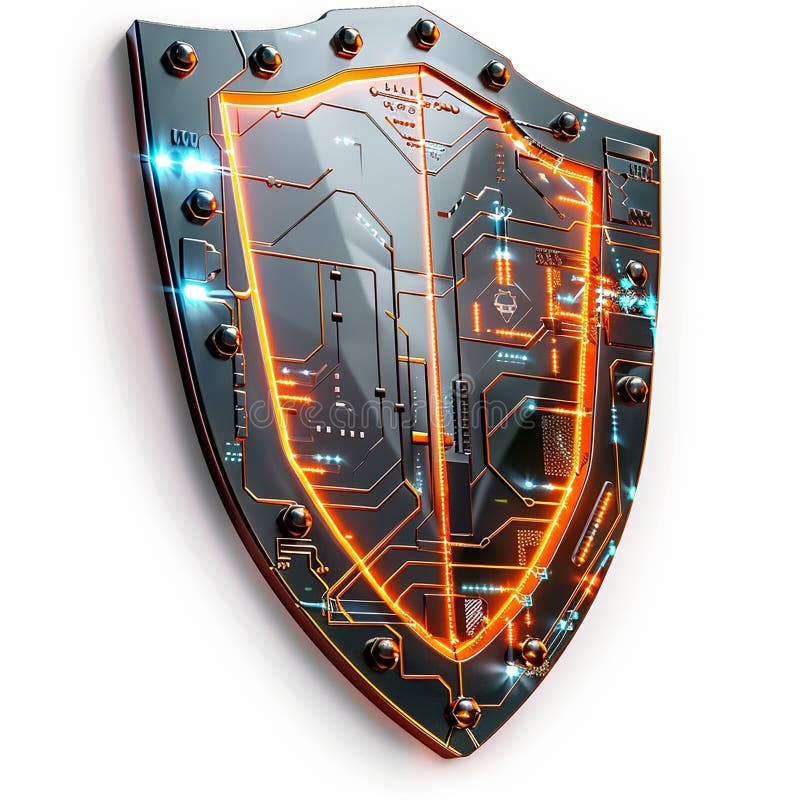 A 3D Icon of a Tech Integration Cybersecurity Shield with a White ...