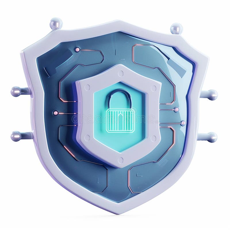 A 3D Icon of a Tech Integration Cybersecurity Shield with a White ...