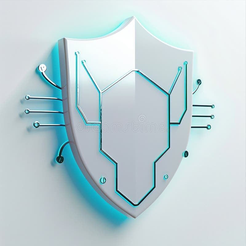 A 3D Icon of a Tech Integration Cybersecurity Shield with a White ...