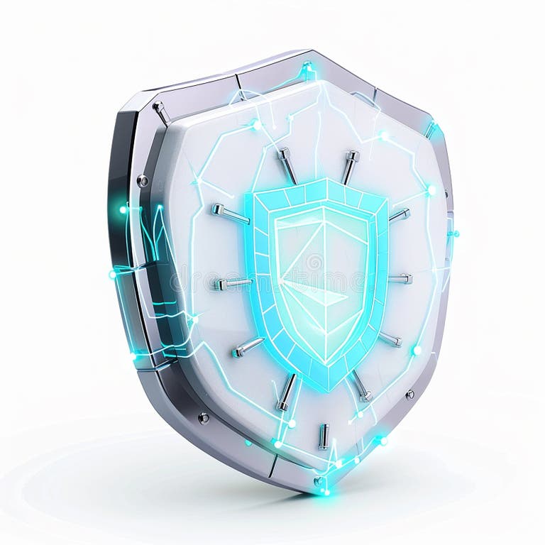 A 3D Icon of a Tech Network Cybersecurity Shield with a White ...