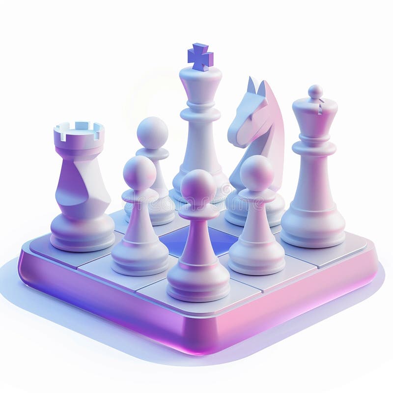 A 3D Icon of a Tech Strategy Chessboard with Pieces with a White ...