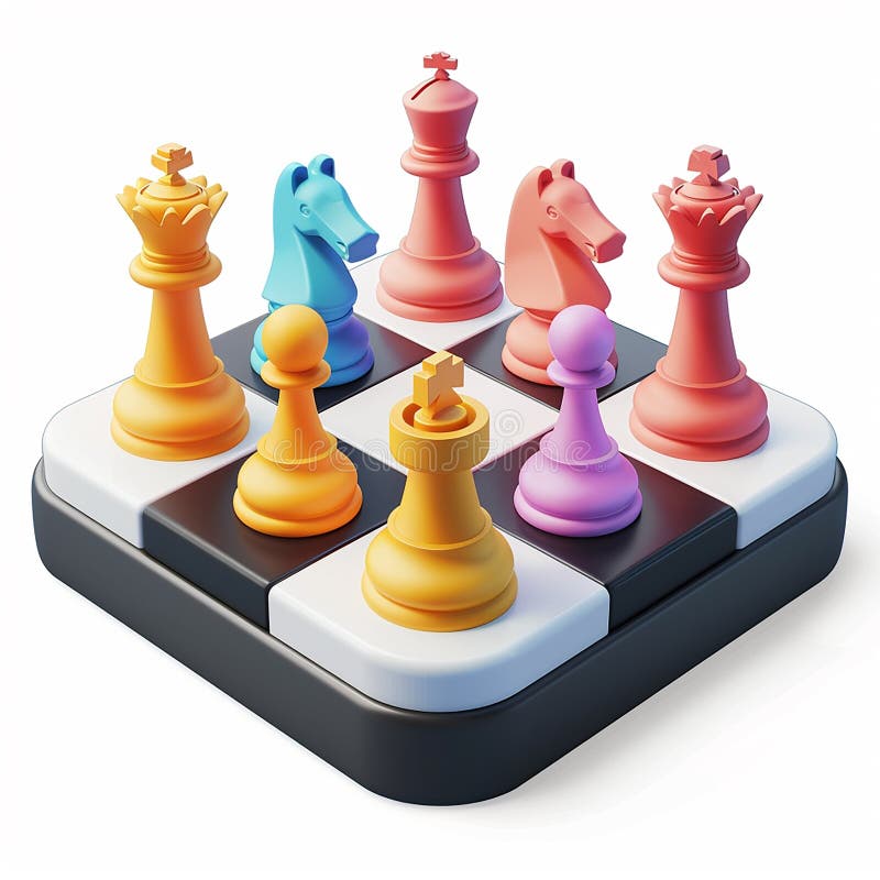 A 3D Icon of a Tech Strategy Chessboard with Pieces with a White ...