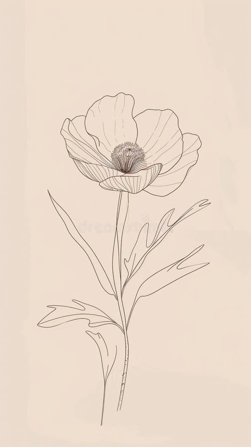Flower Drawing on Plain Background in Muted Colors Stock Illustration ...