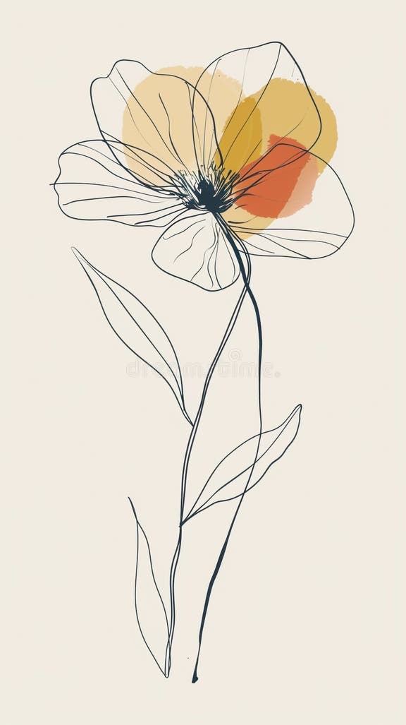 Flower Drawing on Plain Background in Muted Colors Stock Illustration ...