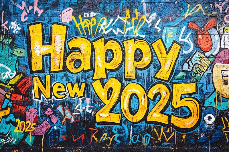 Graffiti Displays Happy New Year 2025 in Urban Setting Stock ...