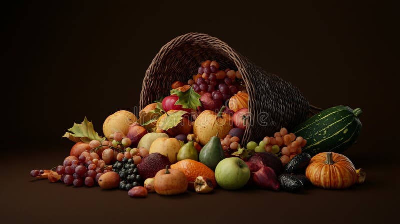 Isolated Cornucopia Displaying Fruits and Vegetables Stock Illustration ...