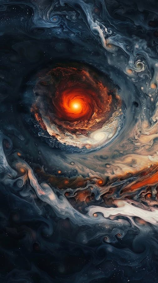 Jupiter Swirling Clouds and Great Red Spot Close-up Stock Illustration ...