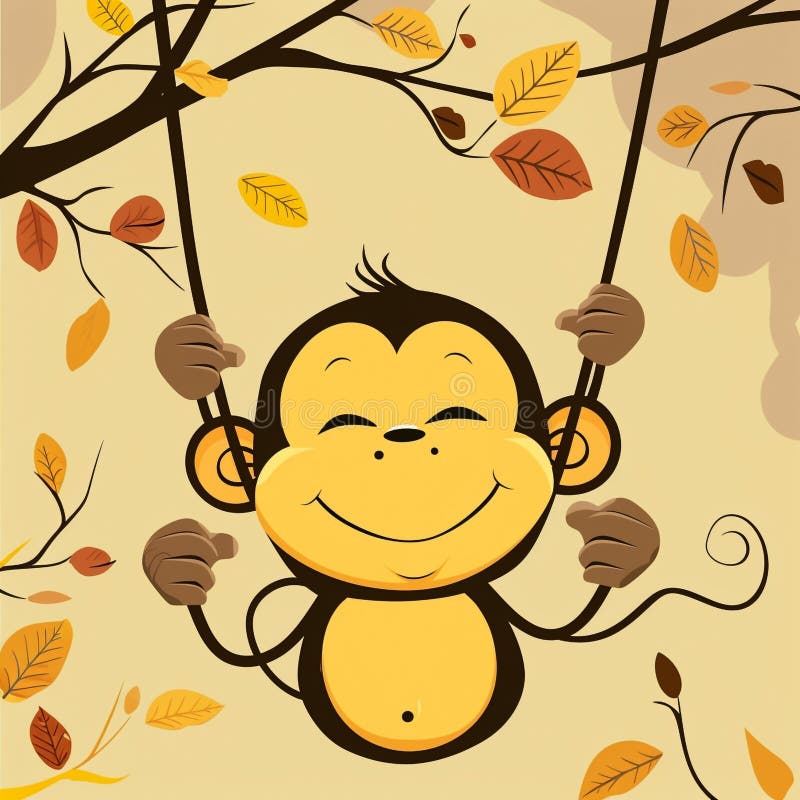 Monkey Swinging from Trees with a Smiley Face Stock Illustration ...