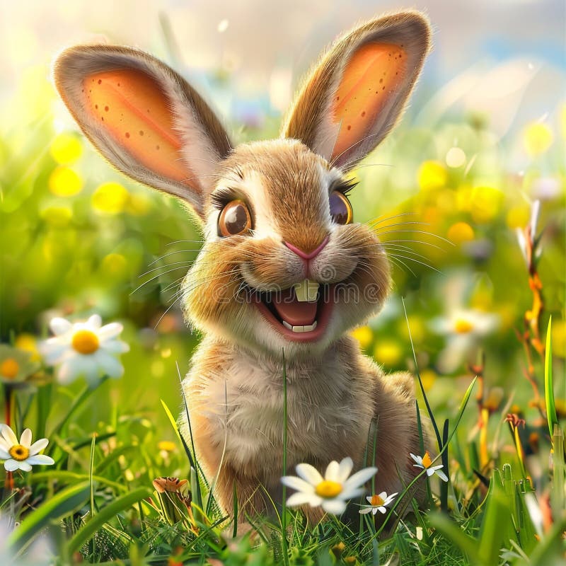 Rabbit Hopping in a Garden with a Smiley Face Stock Illustration ...