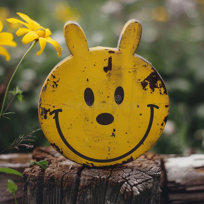 Rabbit Hopping in a Garden with a Smiley Face Stock Illustration ...