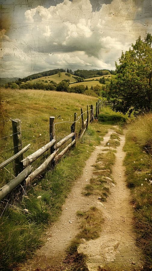 Rustic Pathway Winding through Countryside Fields Stock Illustration ...