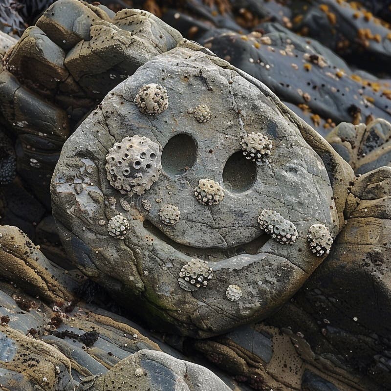 Smiley Face with Barnacle Clinging To Rocks Stock Illustration ...