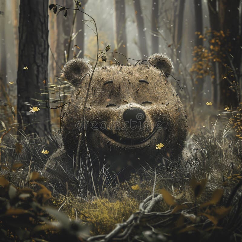 Smiley Face Bear Exploring Forest Stock Illustration - Illustration of ...