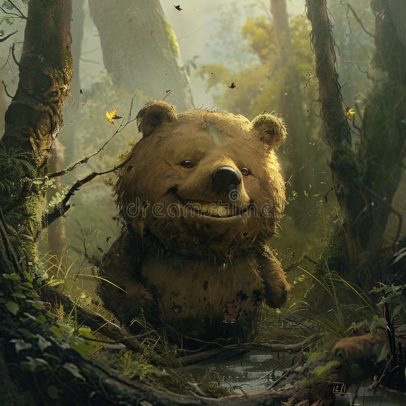 Smiley Face Bear Exploring Forest Stock Illustration - Illustration of ...