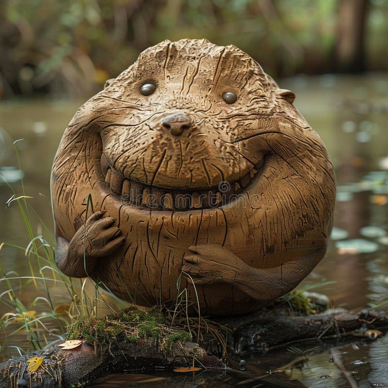 Smiley Face Beaver Building a Dam Stock Illustration - Illustration of ...