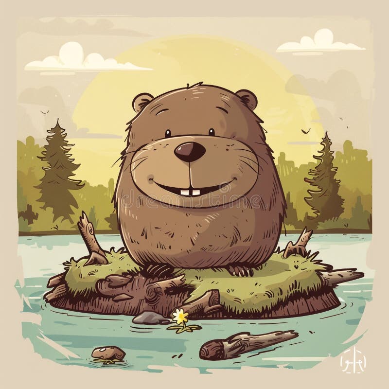 Smiley Face Beaver Building a Dam Stock Illustration - Illustration of ...