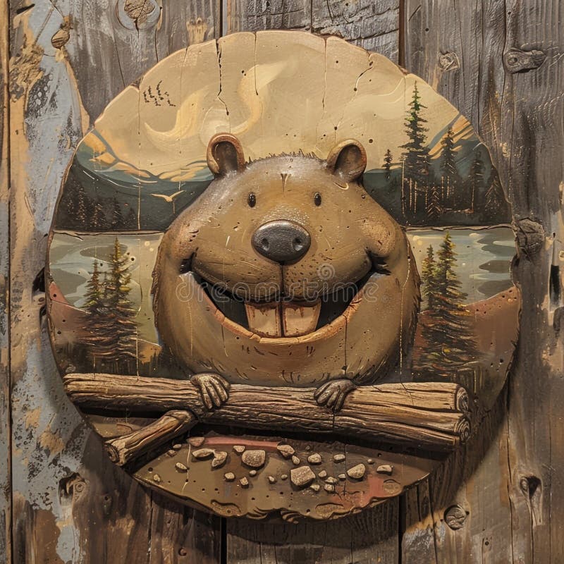 Smiley Face Beaver Building a Dam Stock Illustration - Illustration of ...