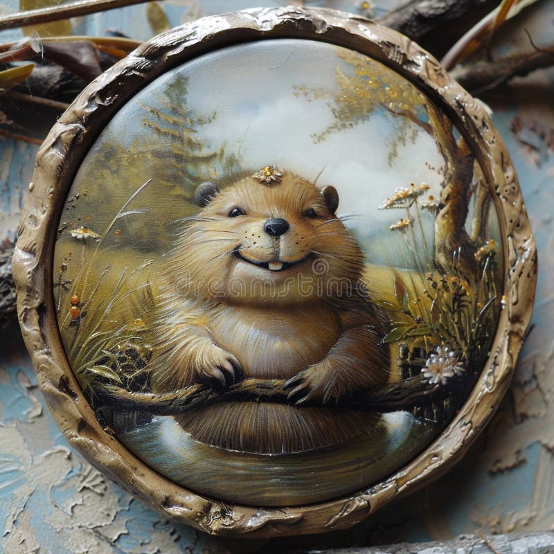 Smiley Face Beaver Building a Dam Stock Illustration - Illustration of ...