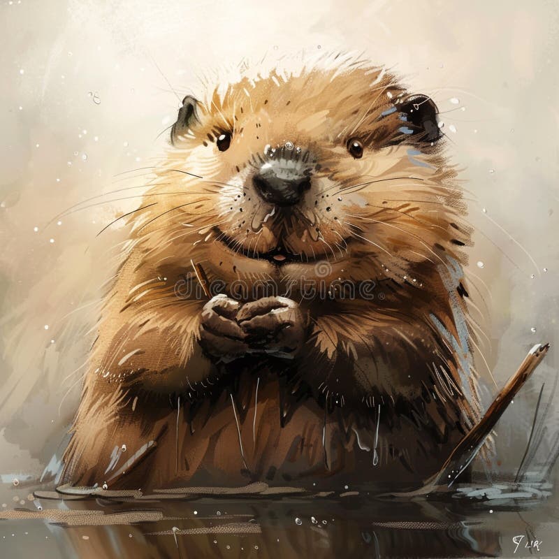 Smiley Face Beaver Building a Dam Stock Illustration - Illustration of ...