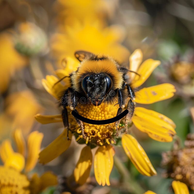 Smiley Face with Bee Buzzing Around Flowers Stock Illustration ...