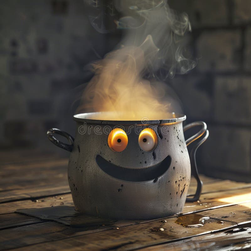 Smiley Face Boiling Water in a Pot Stock Illustration - Illustration of ...