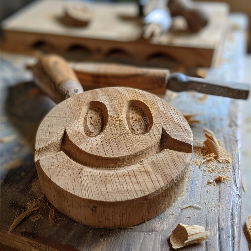 Smiley Face Carving Wood with Chisel Stock Illustration - Illustration ...