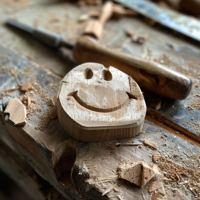 Smiley Face Carving Wood with Chisel Stock Illustration - Illustration ...