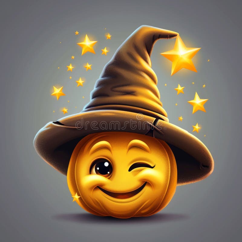 Smiley Face Casting Spells Wearing a Wizard Hat Stock Illustration ...