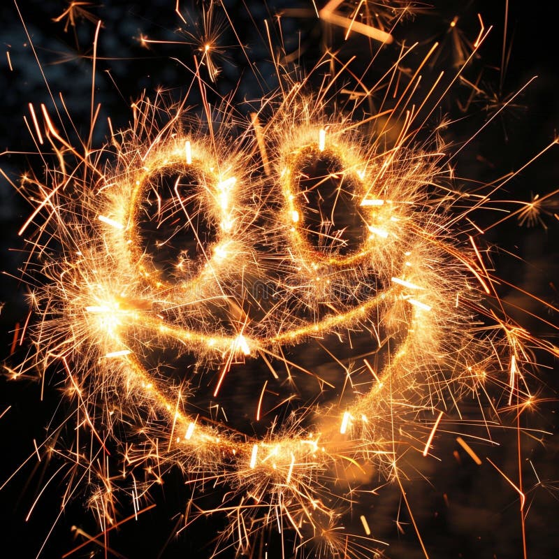 Smiley Face Celebrating New Year S Eve with Fireworks Stock ...