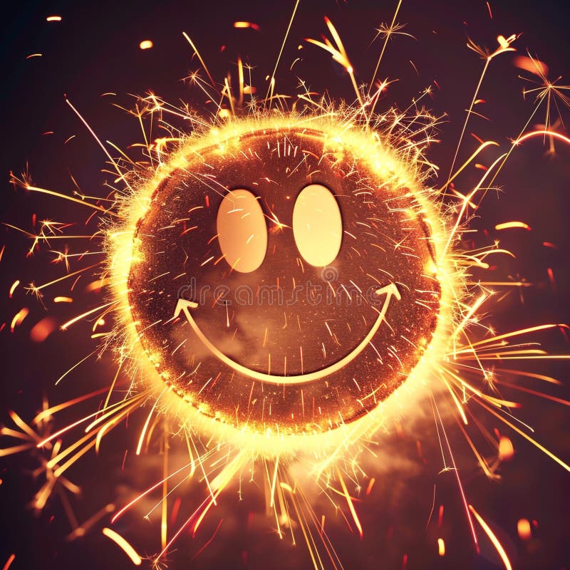 Smiley Face Celebrating New Year S Eve with Fireworks Stock ...
