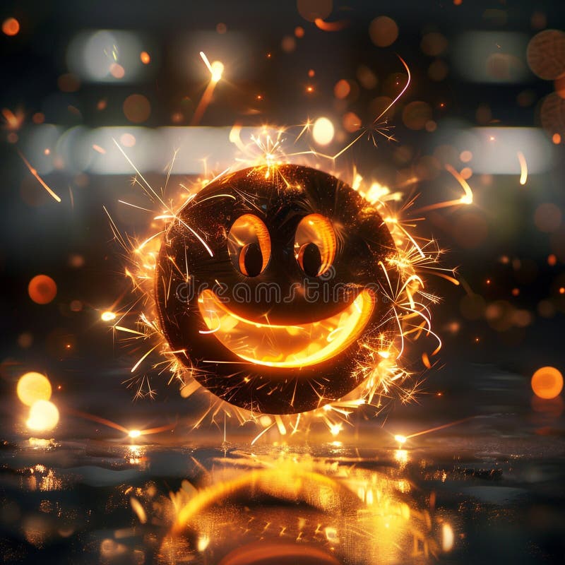 Smiley Face Celebrating New Year S Eve with Fireworks Stock ...