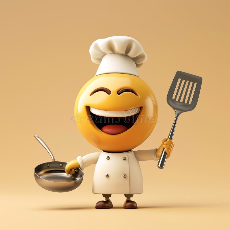 Smiley Face Cooking with Frying Pan in Kitchen Stock Illustration ...