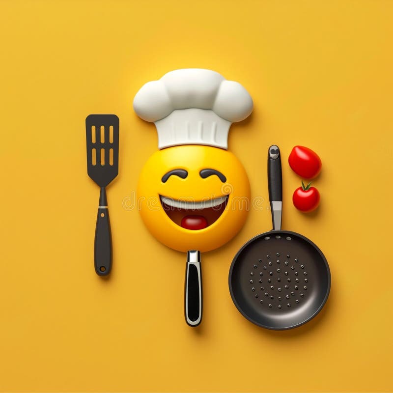 Smiley Face Cooking with Frying Pan in Kitchen Stock Illustration ...