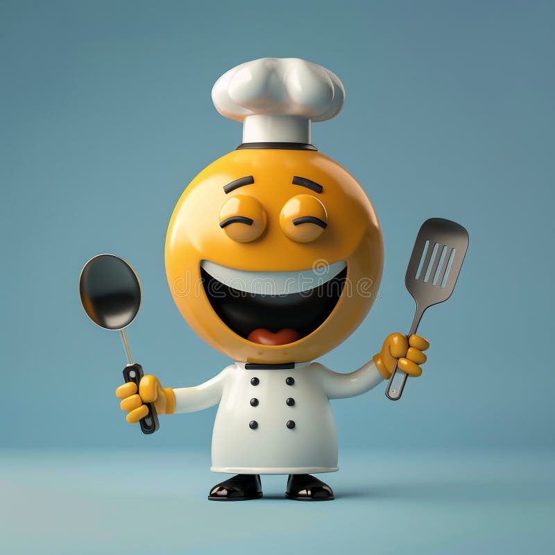 Smiley Face Cooking with Frying Pan in Kitchen Stock Illustration ...