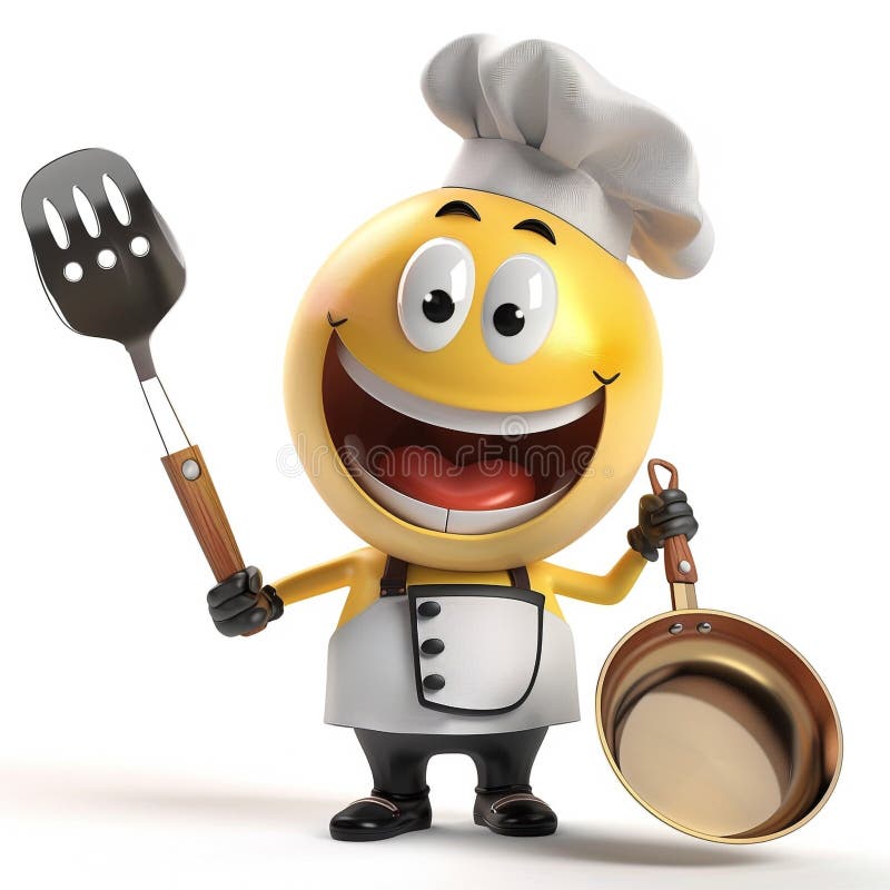 Smiley Face Cooking with Frying Pan in Kitchen Stock Illustration ...