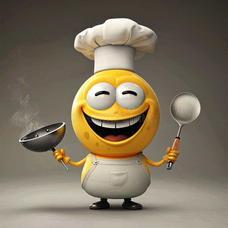 Smiley Face Cooking with Frying Pan in Kitchen Stock Illustration ...