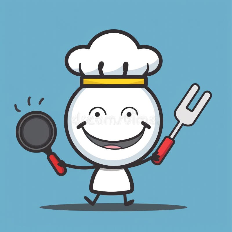 Smiley Face Cooking with Frying Pan in Kitchen Stock Illustration ...