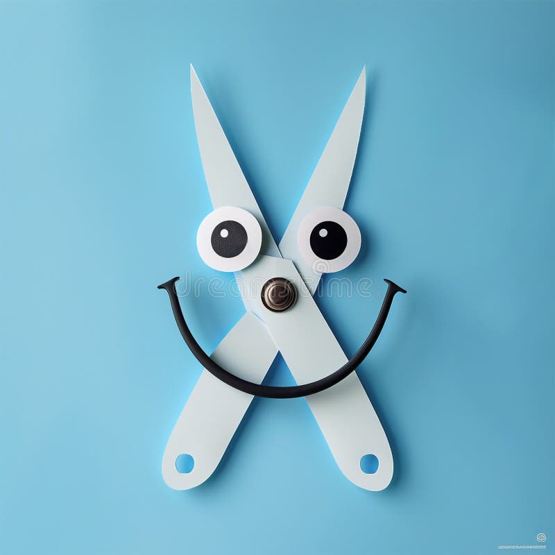 Smiley Face Cutting Paper with Scissors Stock Illustration ...