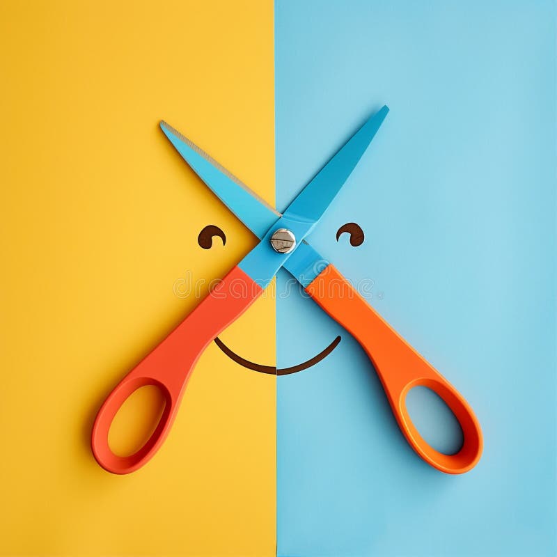 Smiley Face Cutting Paper with Scissors Stock Illustration ...