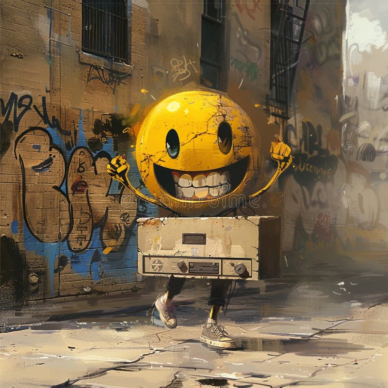 Smiley Face Dancing in the Street with a Boombox Stock Illustration ...