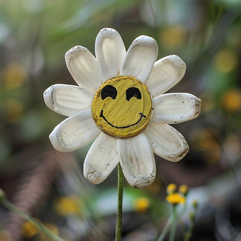 Smiley Face with a Flower Blooming in a Garden Stock Illustration ...