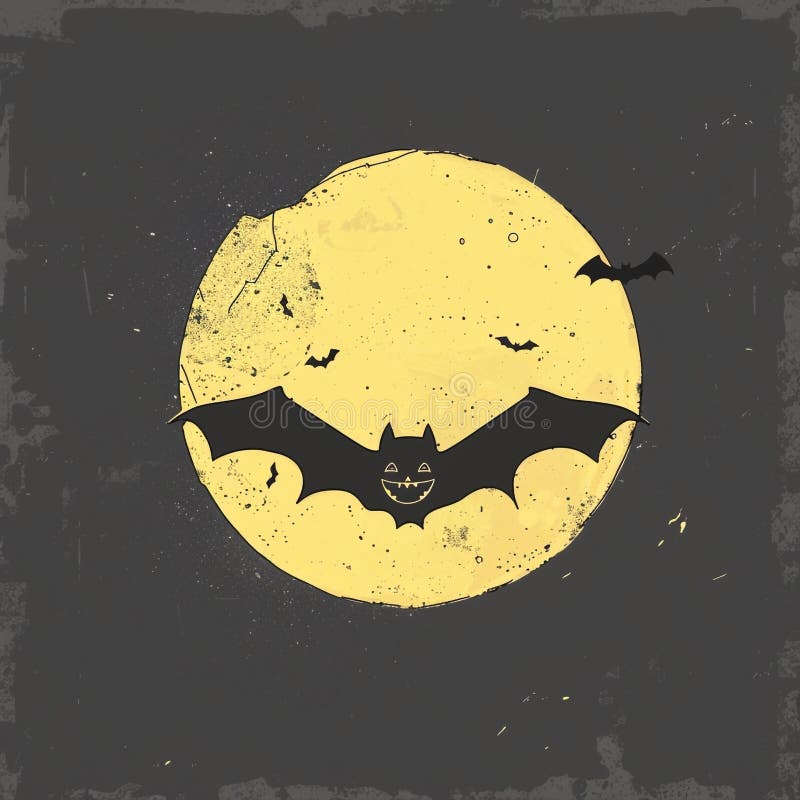 Smiley Face Flying with Bat in Night Sky Stock Illustration ...