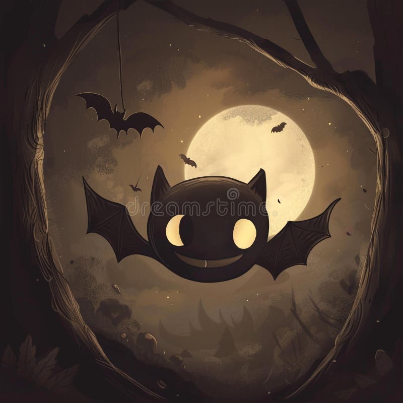 Smiley Face Flying with Bat in Night Sky Stock Illustration ...